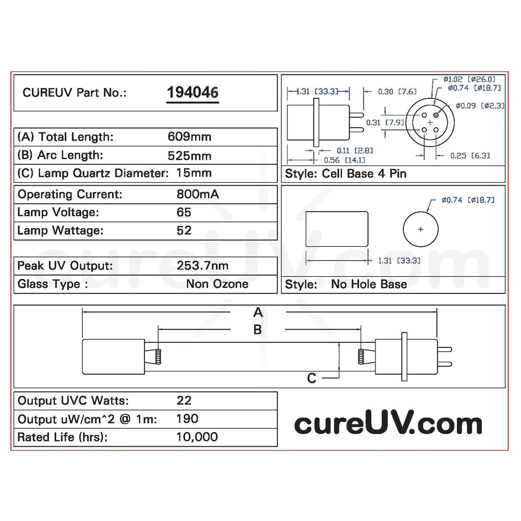 CureUV Brand UVC Bulb for Steril-Aire - GTS 24 VO UV Light Bulb for Ge