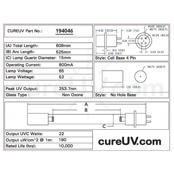 CureUV Brand UVC Bulb for Steril-Aire - GTS 24 VO UV Light Bulb for Ge